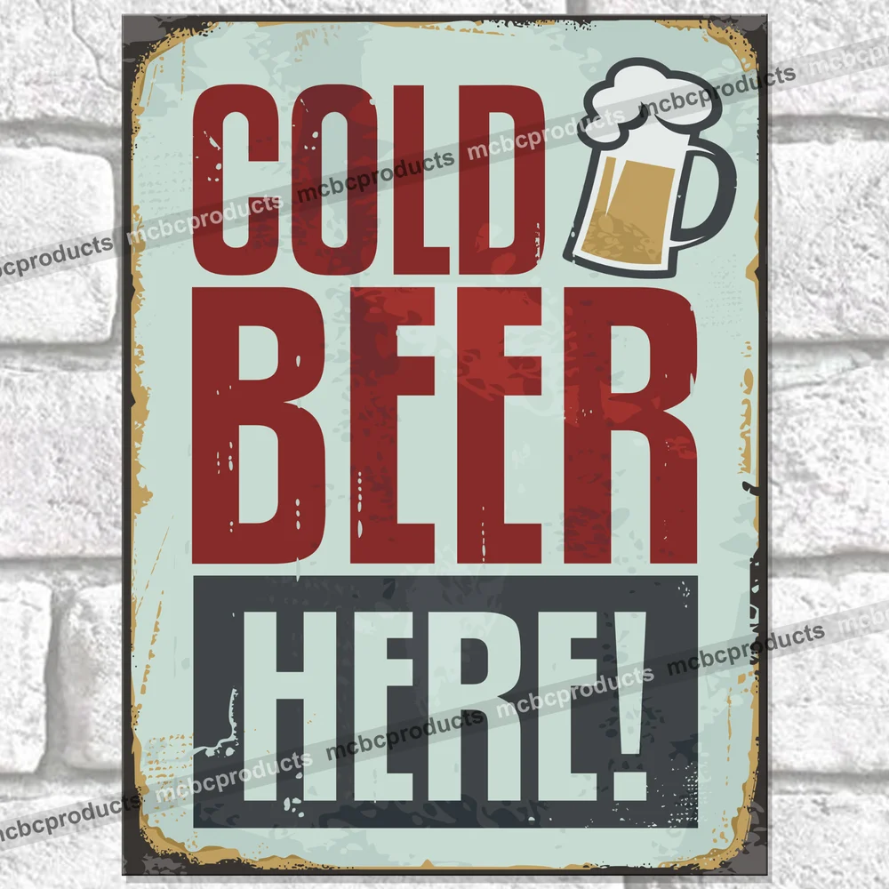 COLD BEER HERE Metal Tin Signs Mancave Wall Sign Plaque Retro Vintage ...