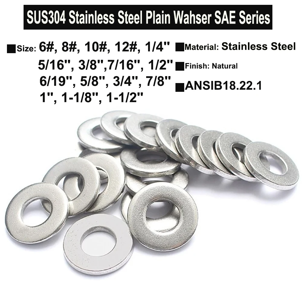 6-8-10-12-1-1-2-SUS304-Stainless-Steel-Plain-Washers-SAE-Standard ...