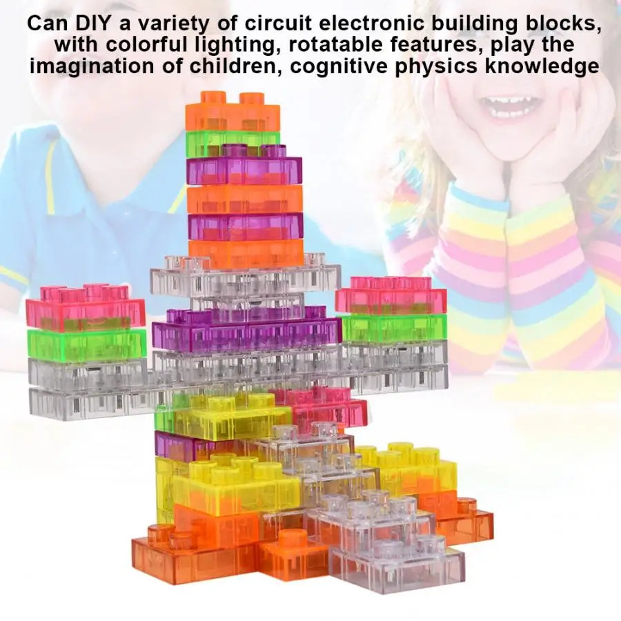 2 Types Electric Energy Building Blocks Rotation Light Up DIY Stacking ...