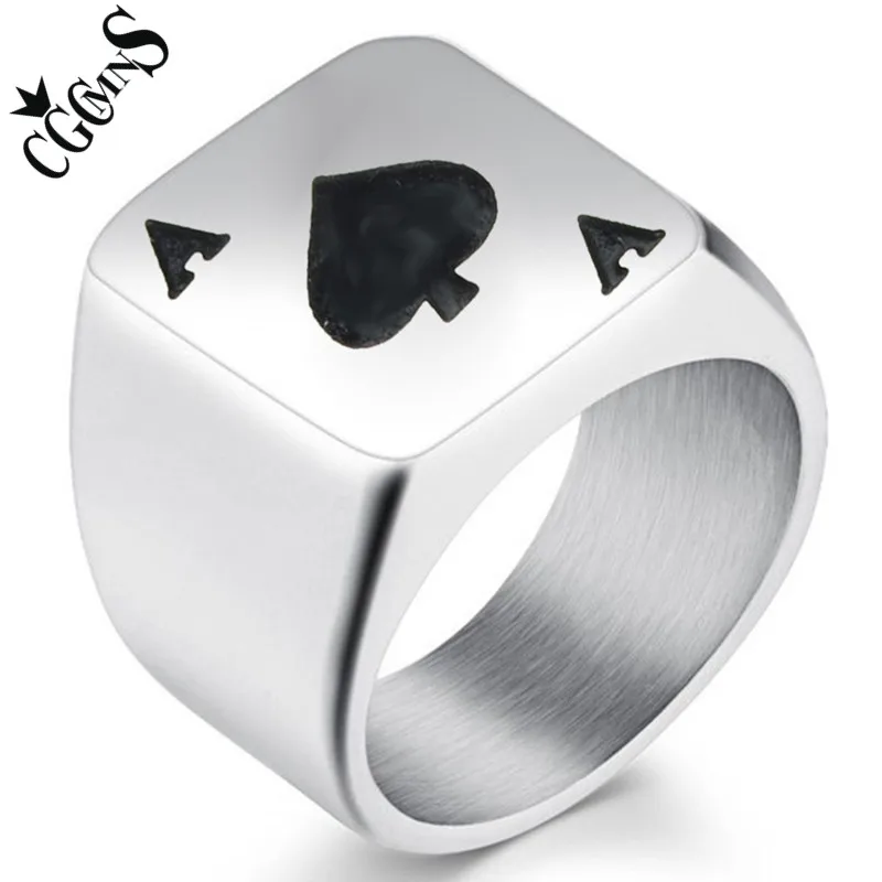 Lucky Ace Of Spades Mens Ring Tone Poker Rings For Male Titanium Steel ...