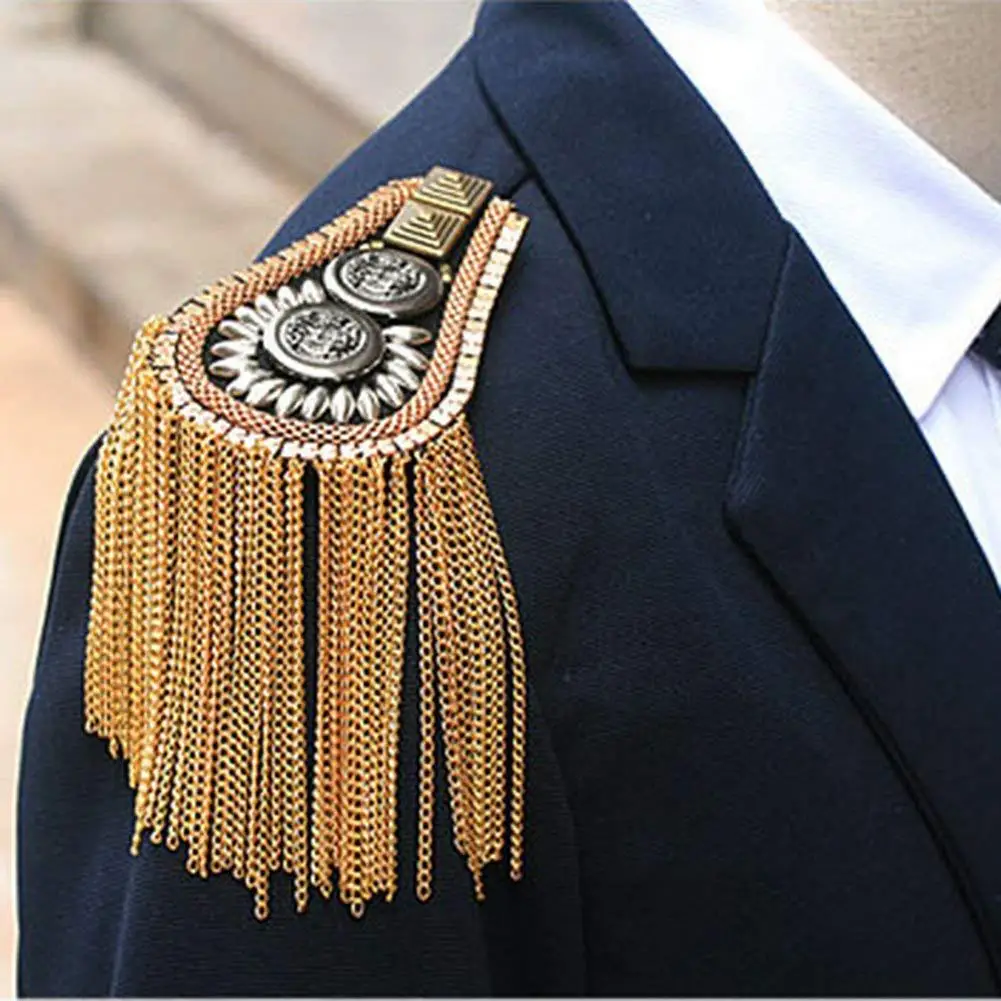 1pc Vintage Rivet Tassels Shoulder Brooch Badge Suit Epaulette Clothes ...