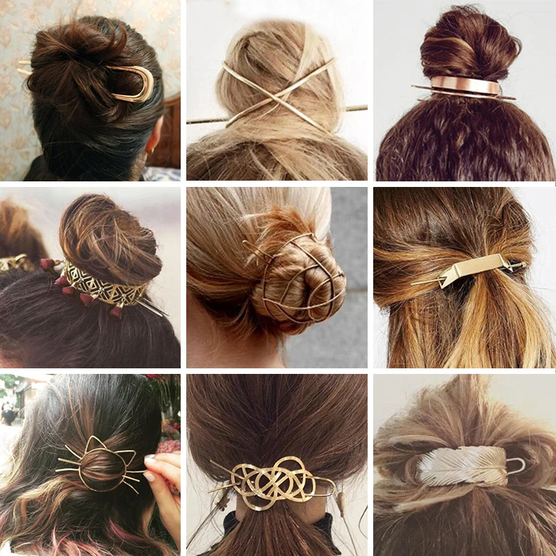 BOHO-Hair-Clip-Geometric-Feather-Bun-Cuff-Leaf-Star-X-Shape-Hair-Sticks ...