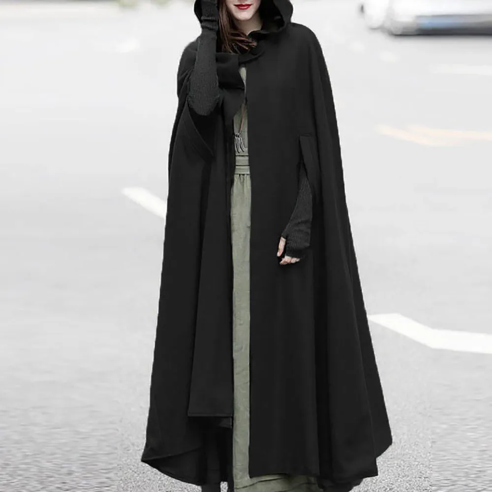 Women Solid Color Cloak Trench Coat Open Front Cardigan Jacket Coat ...