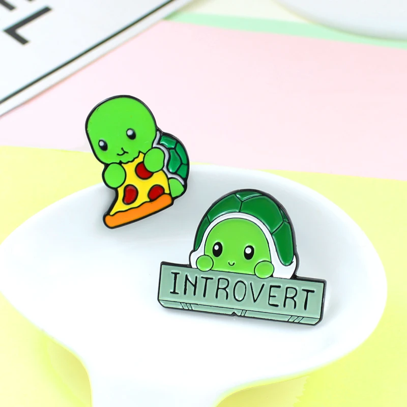 Cute-little-turtle-Enamel-Brooch-Pizza-loving-turtle-Lapel-Pin-A ...