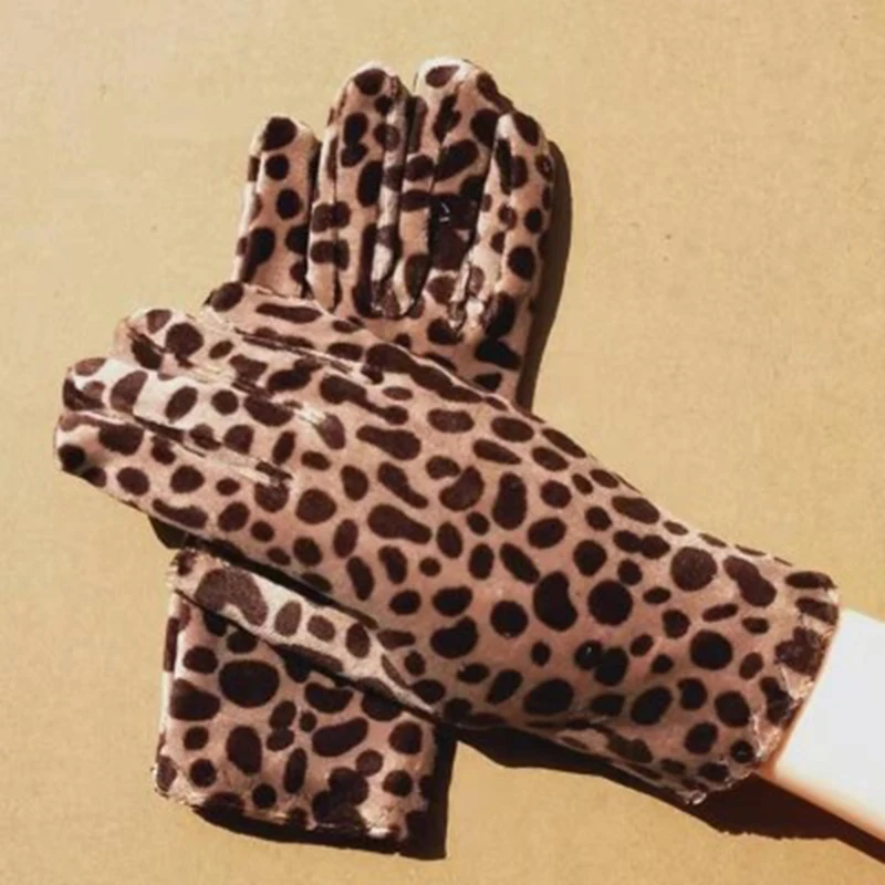 Fashion Sexy Women Gold Velvet Leopard Gloves Spring autumn Animal ...