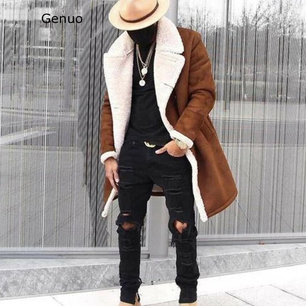 Genuo Winter Jacket Men's Wool Warm Winter Trench Long Outwear Button ...