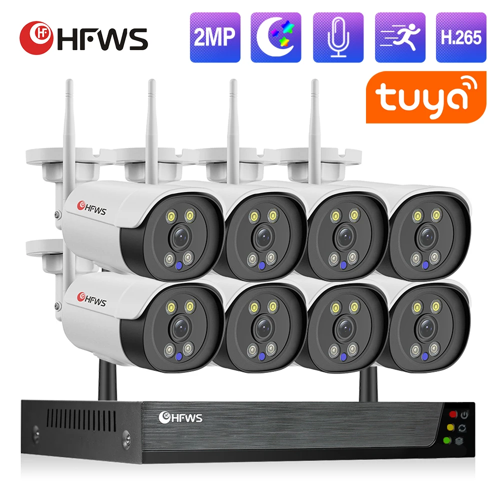 Wireless CCTV System 1080P NVR wifi Outdoor 2MP Tuya IP Camera Security ...