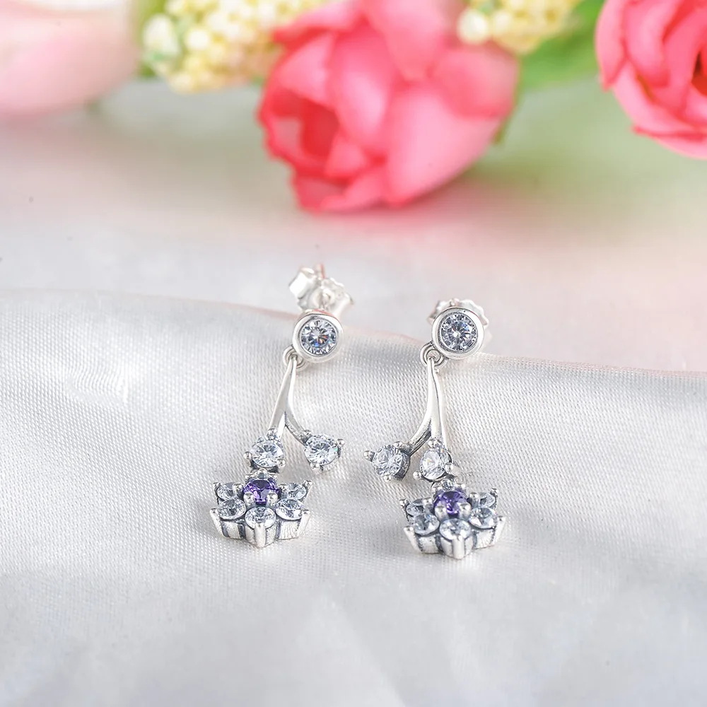 CodeMonkey Аутентичные 925 пробы серебряные ослепительные цветущие серьги сливы для женщин ...