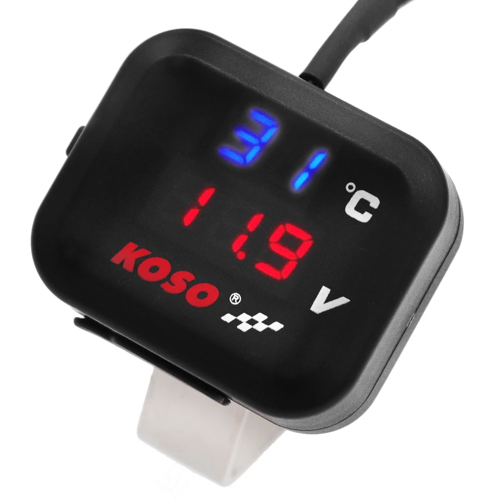 Universal KOSO Motorcycle Voltmeter Indicator Temperature Marker Voltage Digital Display USB ...