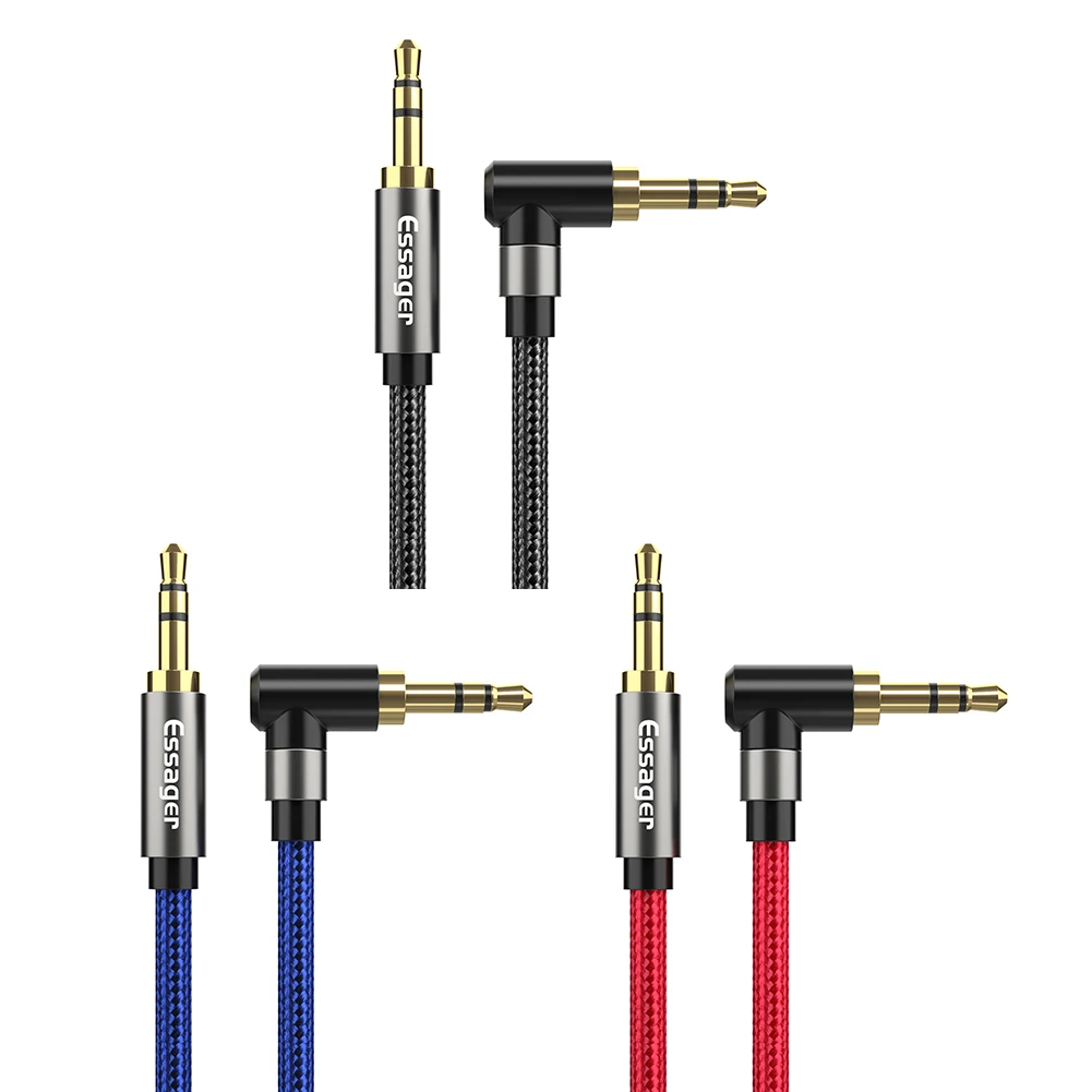 Essager Audio Cable Jack 3.5mm Male to Male Speaker Cord 90Degree Right ...