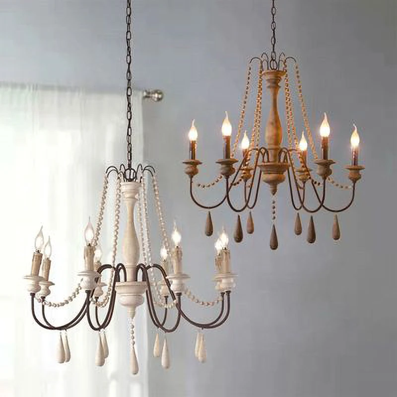 Retro Solid wood Chandelier Lighting Lustres For Living Room Bedroom ...