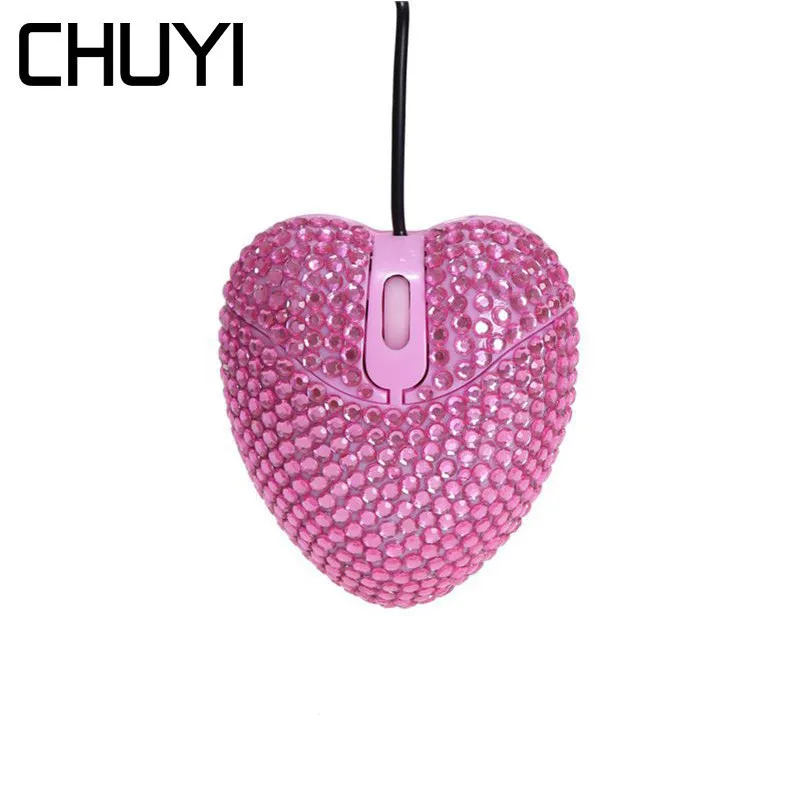 Wired Cute Mouse Mini Diamond Design Heart Shaped Mause Optical 1000 ...