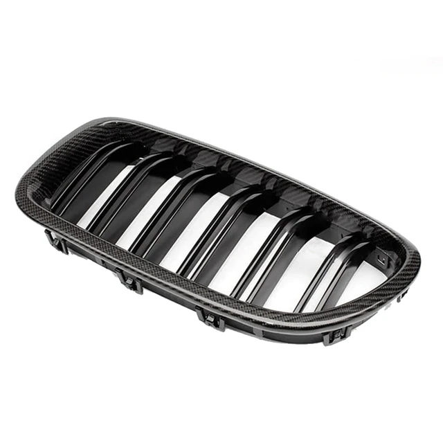 Car Carbon Fiber Glossy Double Slats Front Kidney Grille Grill For-BMW ...