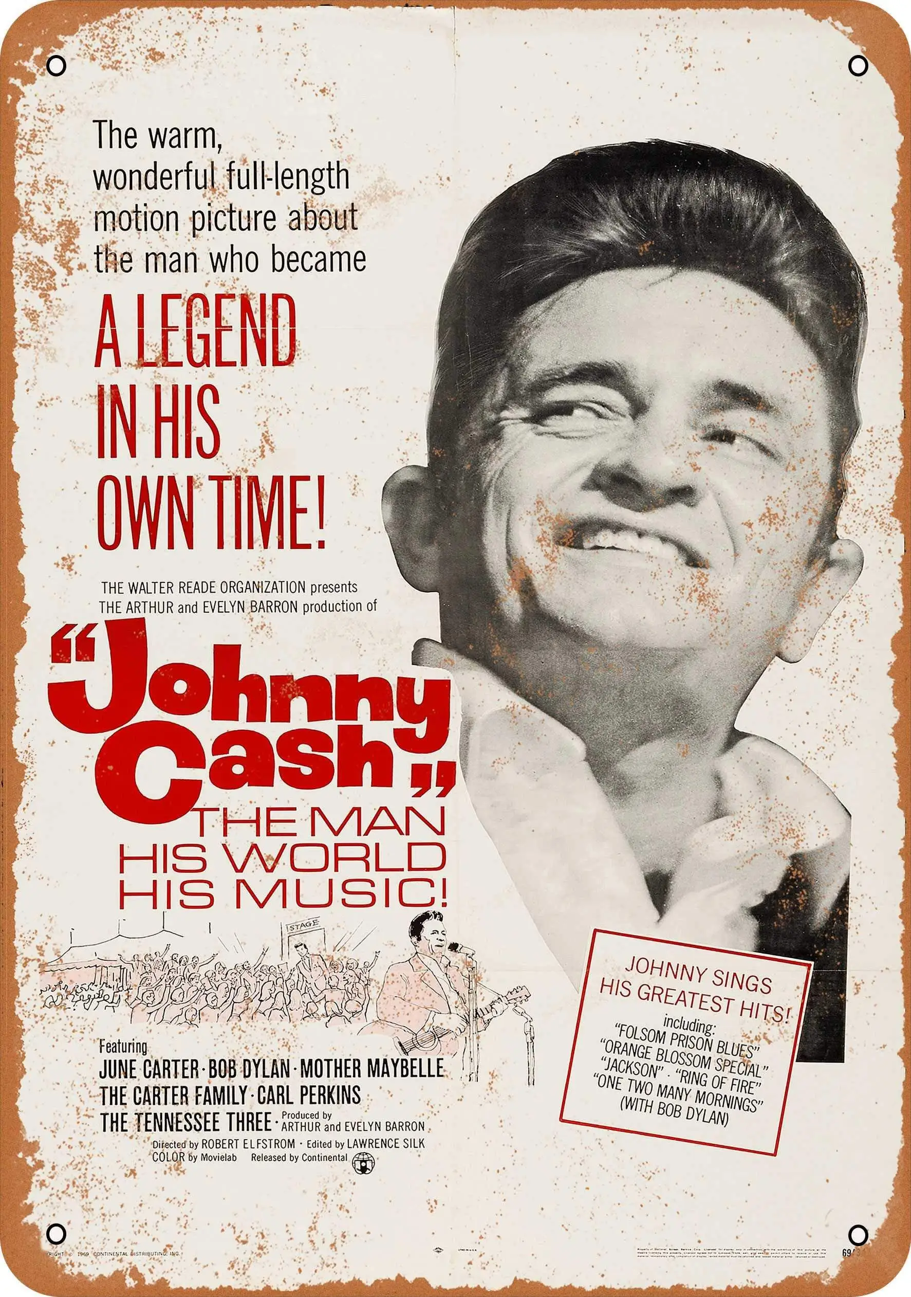 Metal Tin Sign, 1969 Johnny Cash Movie Vintage Wall Plaque Man Cave ...