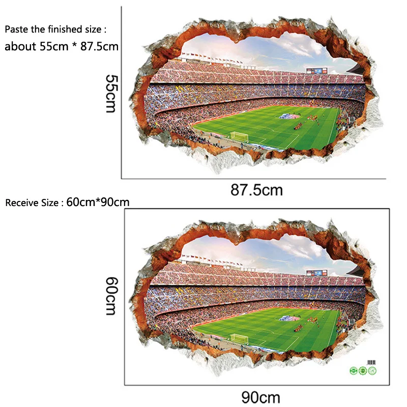 Broken Wall 3D Soccer Field wall stickers for kids baby rooms bedroom ...