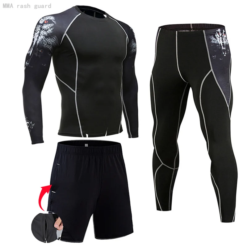 MMA Compression Tracksuit Men Demix Mens Sport Jogging Suit Rashgard ...