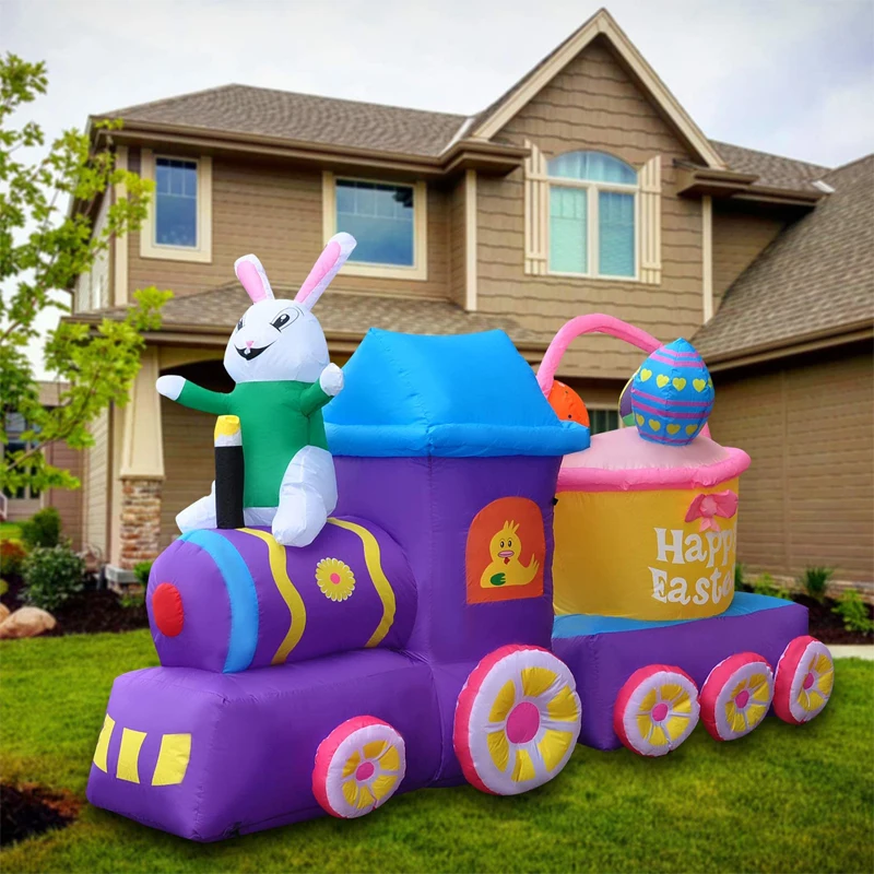 7ft Inflatable Outdoor Easter Train with Bunny Basket - KawaiiMerch.com