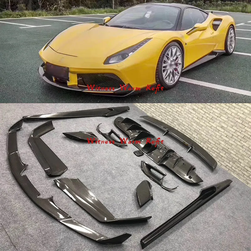 For 488 Gtb Body Kit Carbon Fiber Front Bumper Lip Splitter Rear ...