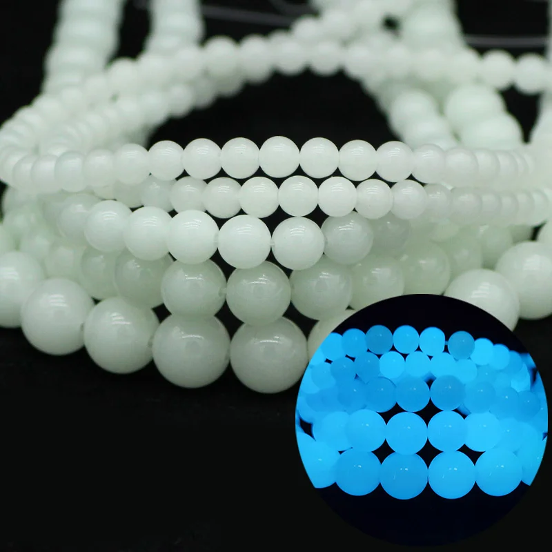 6/8/10/12MM Natural Stone Luminous Blue Spacers Glow In The Dark Round ...
