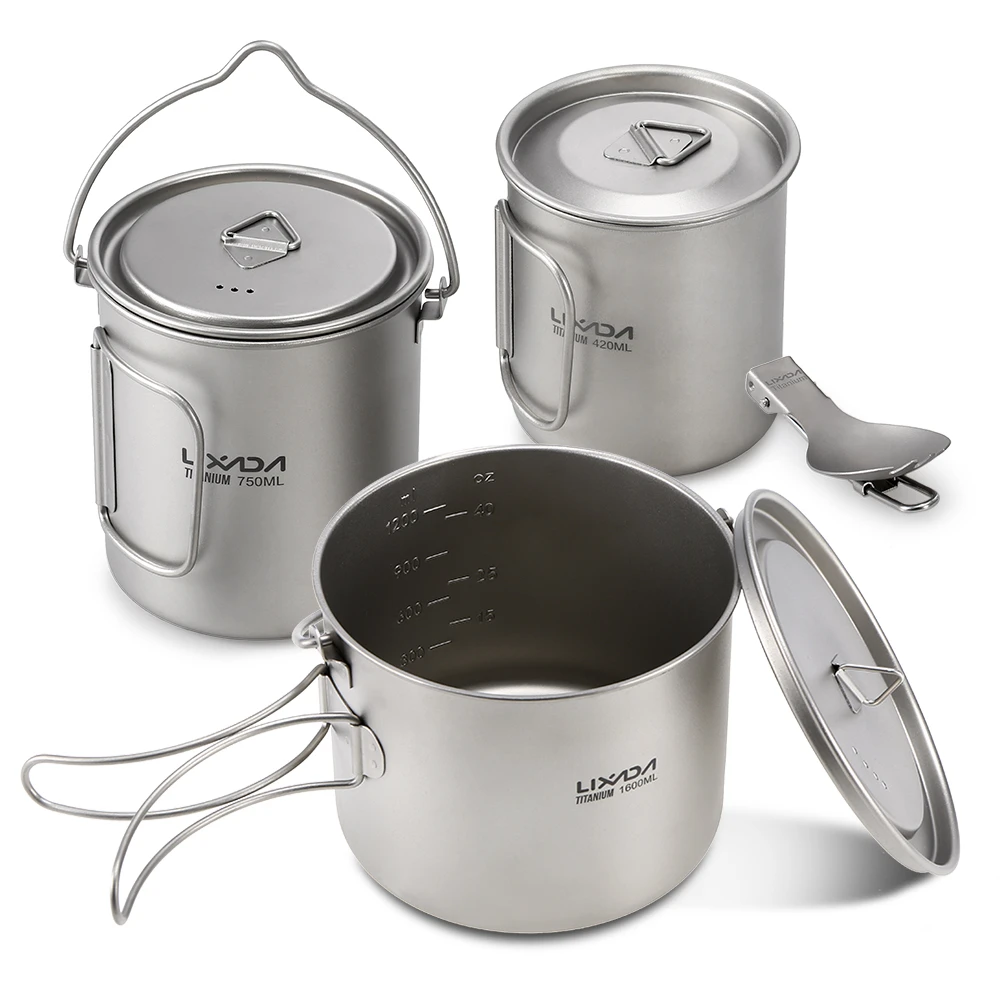 Lixada 1600ml Titanium Pot Ultralight Portable Hanging Pot with Lid and ...
