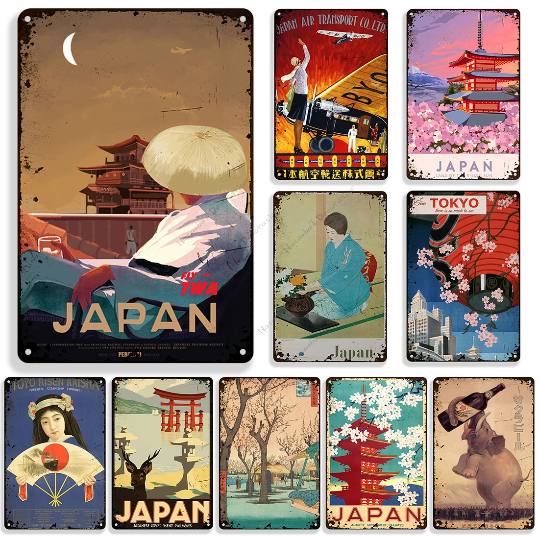 Japan Poster Metal Tin Sign Travel Metal Signs Wall Vintage Poster Home ...