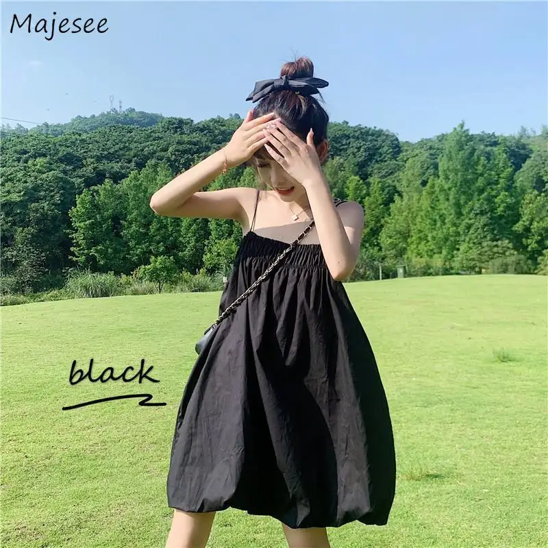 Sleeveless-Dress-Women-Solid-Bud-Knee-length-Spaghetti-Strap-Korean ...
