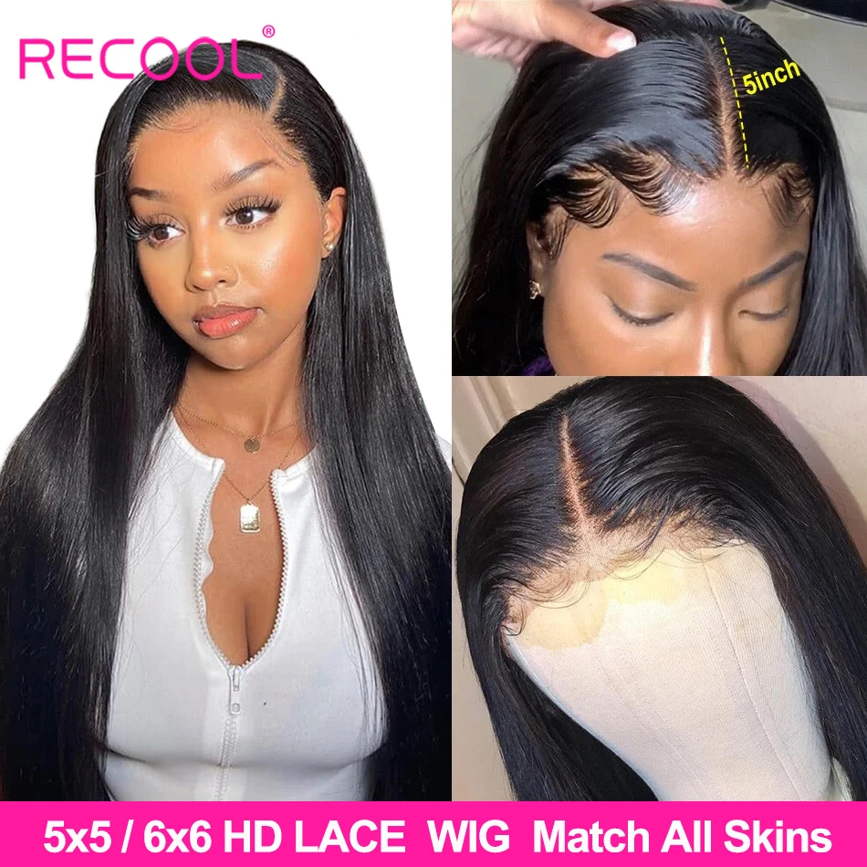 Recool 5x5 6x6 Hd Transparent Lace Closure Wig Remy Straight Lace Front ...