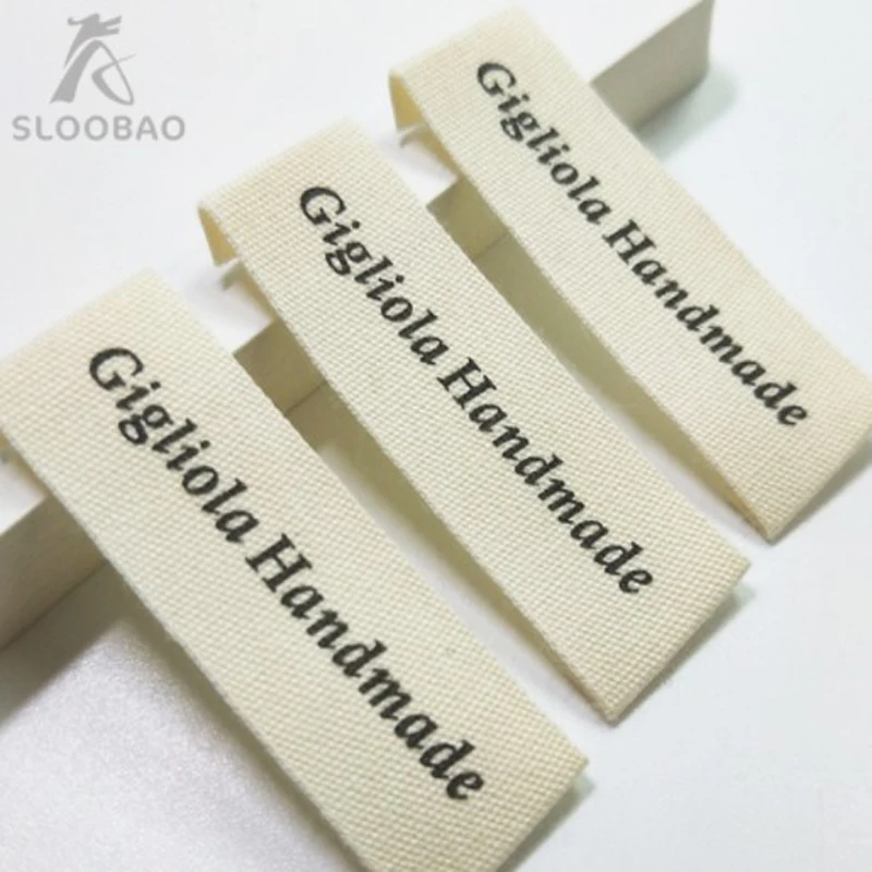 width 2cm Customized Cotton clothing tags printed Natural Cotton Label ...