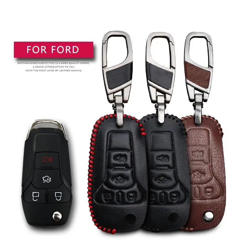 Leather-Car-Key-Case-Cover-For-Ford-ka-Focus-Fiesta-Fusion-F150-F-150 ...