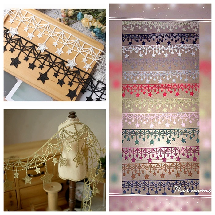 Blue Red Gold Hanging Star Lace Fringed Trim Embroidered Lace Ribbon ...