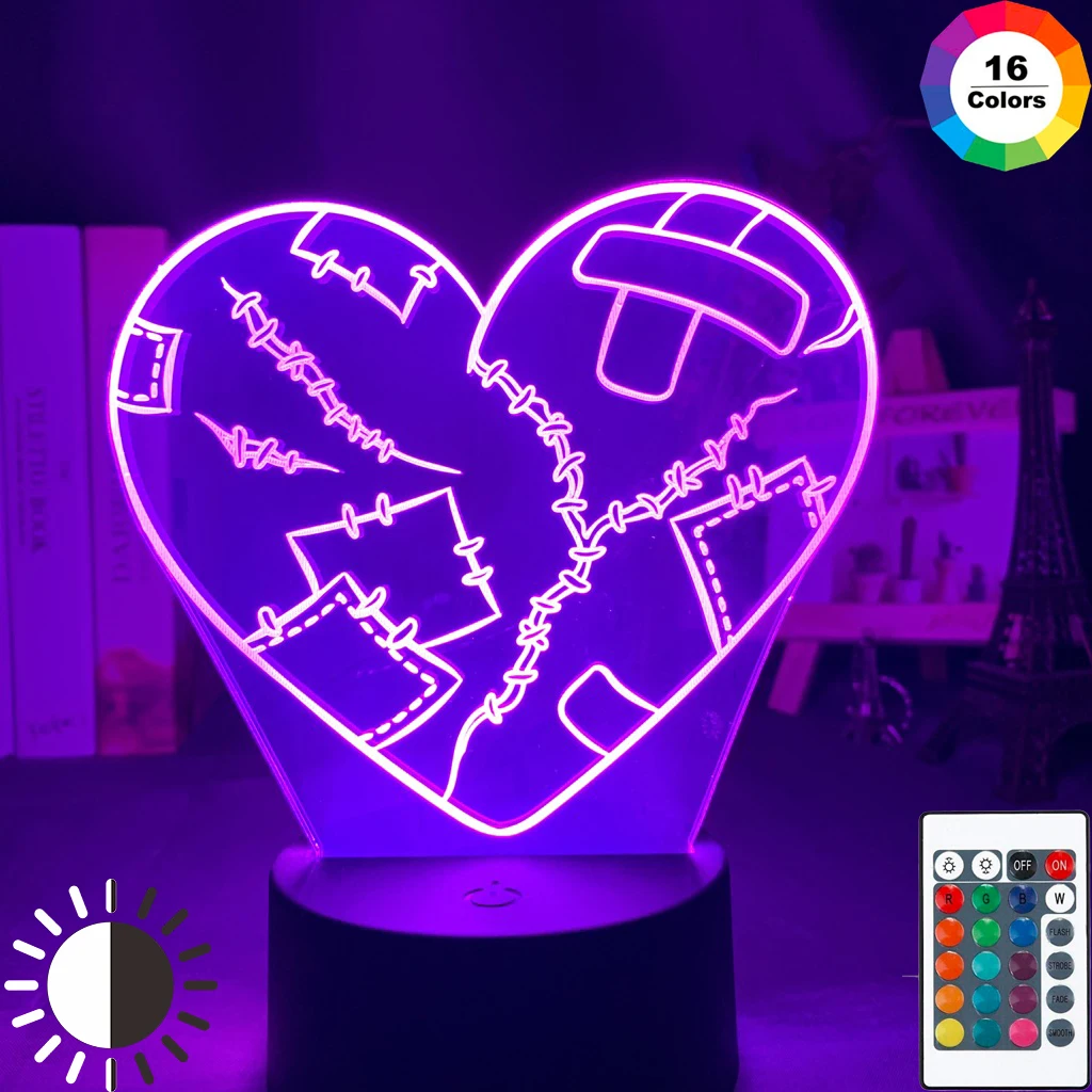 3d Night Light Heart Broken 16 Colors Changing Nightlight for Girls ...