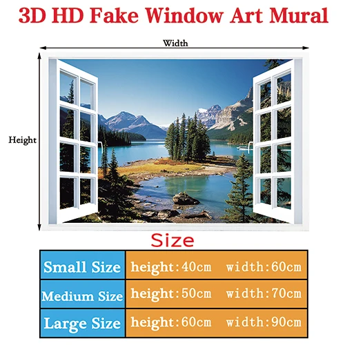 3D Simulation Fake Window Wallpaper Lake Landscape Mountain Clouds Wall ...
