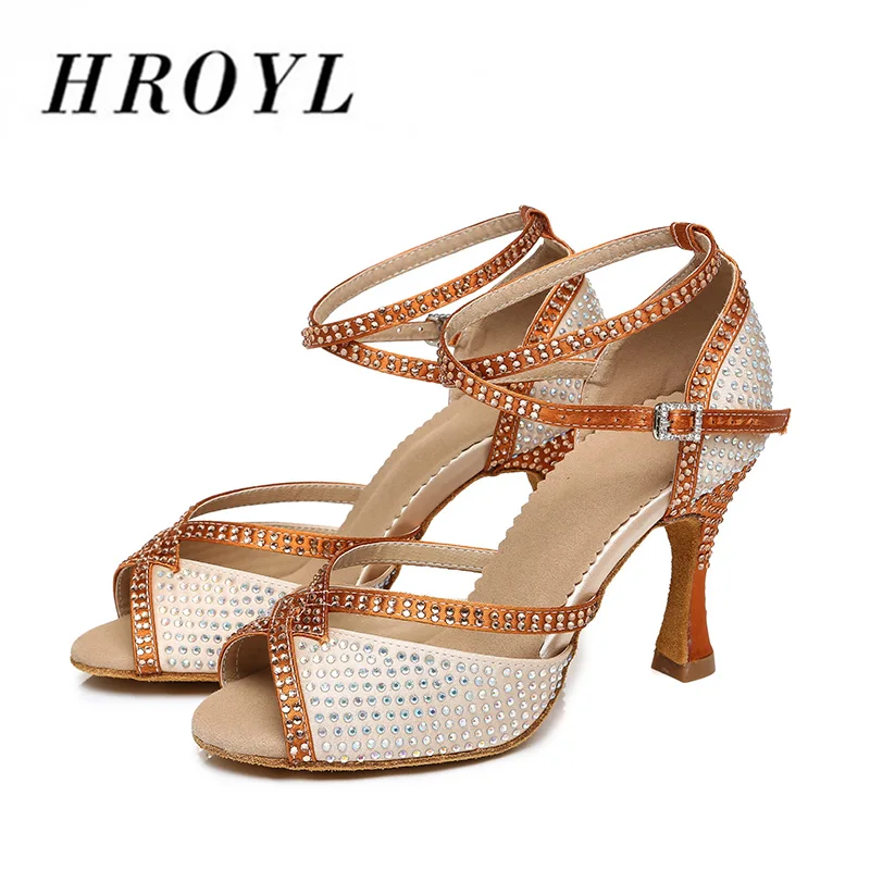 HROYL Women Latin Dance Shoes Ballroom Soft Bottom Heels Tango Salsa ...