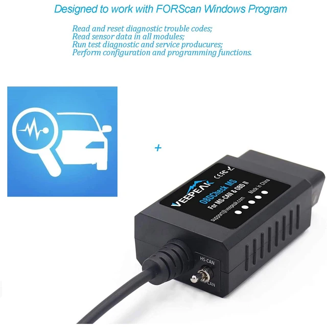 Veepeak ELM327 USB OBD2 Adapter For FORScan Windows With, 51% OFF