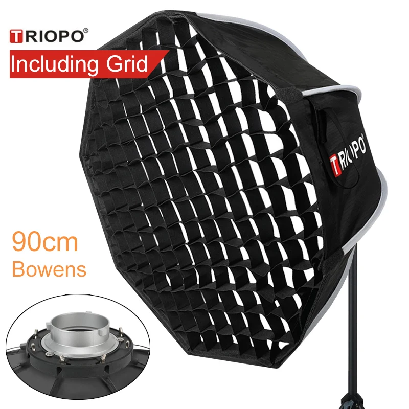 Triopo 90cm Photo Portabe Bowens Mount Softbox W/ Honeycomb Grid K90 ...