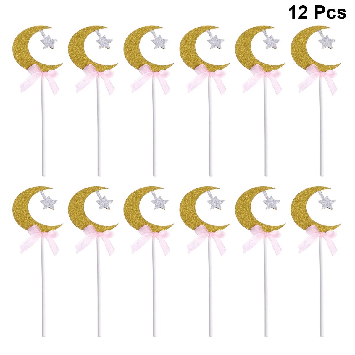 12 pçs bonito lua estrela bolo topper com bowknot glitter cupcake ...
