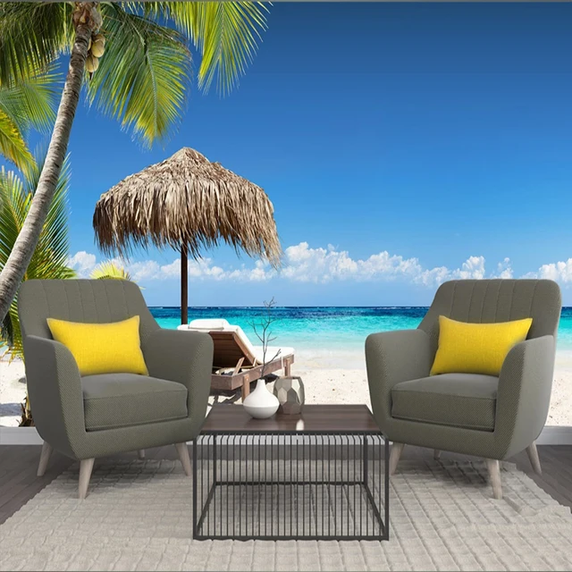 Modern Island Beach Coconut Tree Seascape Falfestmény 3D Háttérkép ...