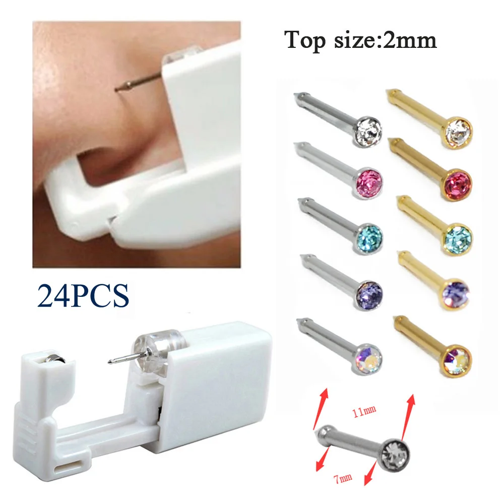 24PCS Disposable Nose Stud Piercing Units Body Jewelry Ear Helix ...