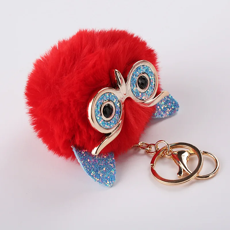 Women Keychain Fur Pom Pom Key Chain Faux Owl Bag Ornaments Fur Ball ...
