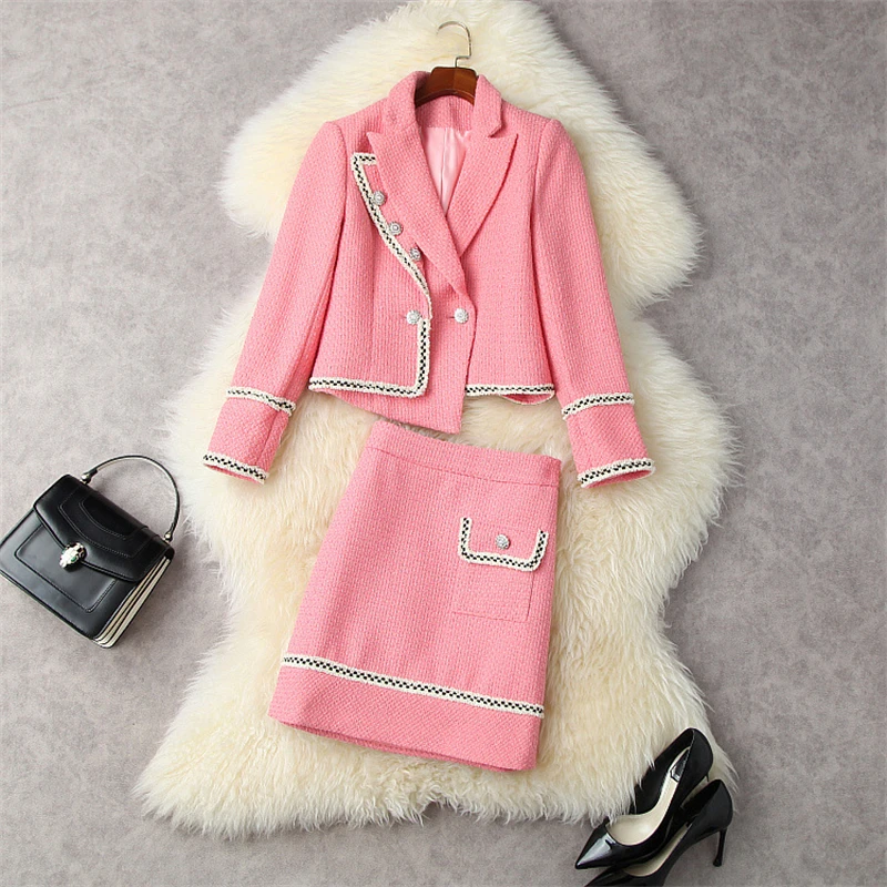 Elegant Lady Fall Winter Tweed Dress Set Women 2021 Fashion Runway ...