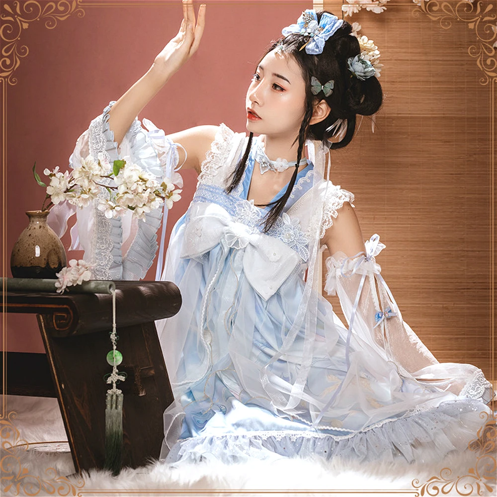 Tradisional-Cina-Lolita-Dress-V-Leher-Renda-Ikatan-Simpul-Kawaii-Gaun ...