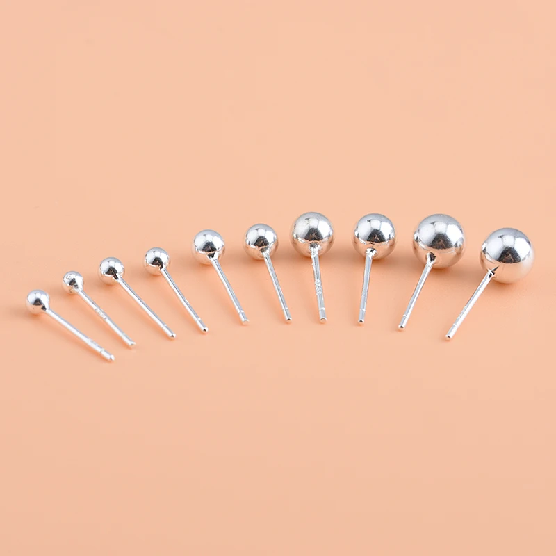 1pair S925 Sterling Silver Ear Stick Ball Earrings Ear Pin Stick Ear ...