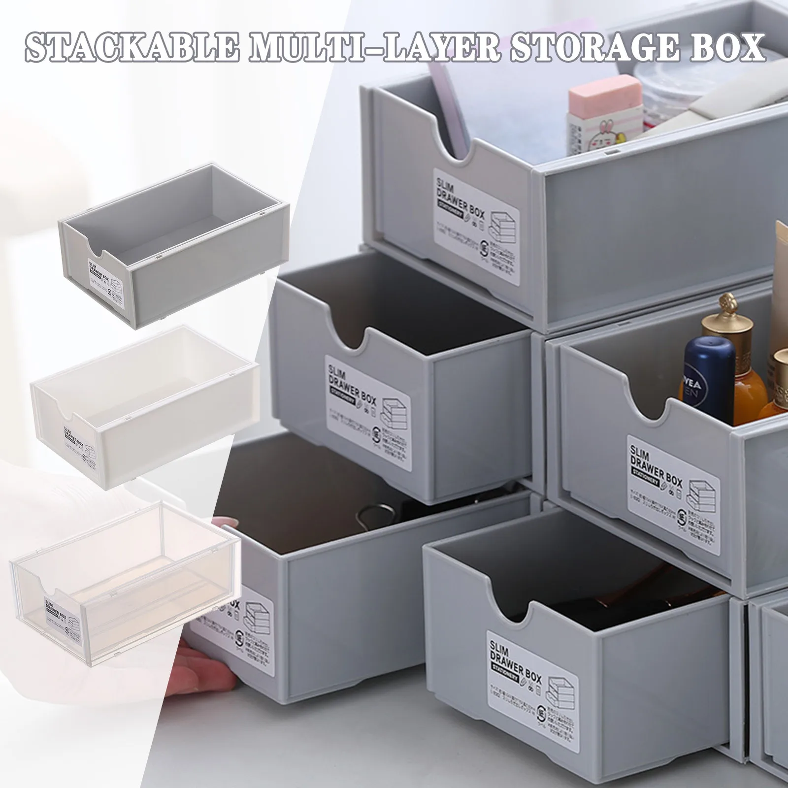 Stackable Desktop Drawer Storage Box Student Stationery Sundries ...