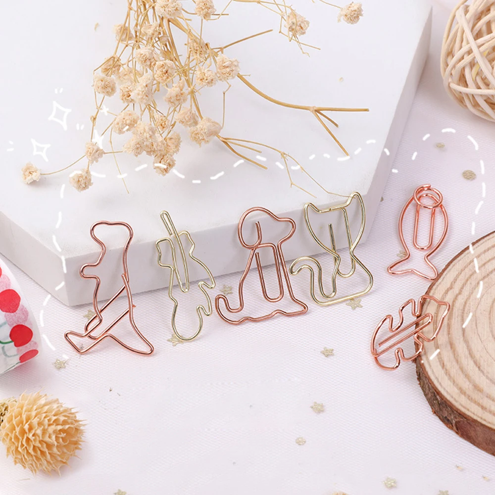 8pcs/set Cute Gold Metal Paper Clips Hollow Needle Bookmark Document ...