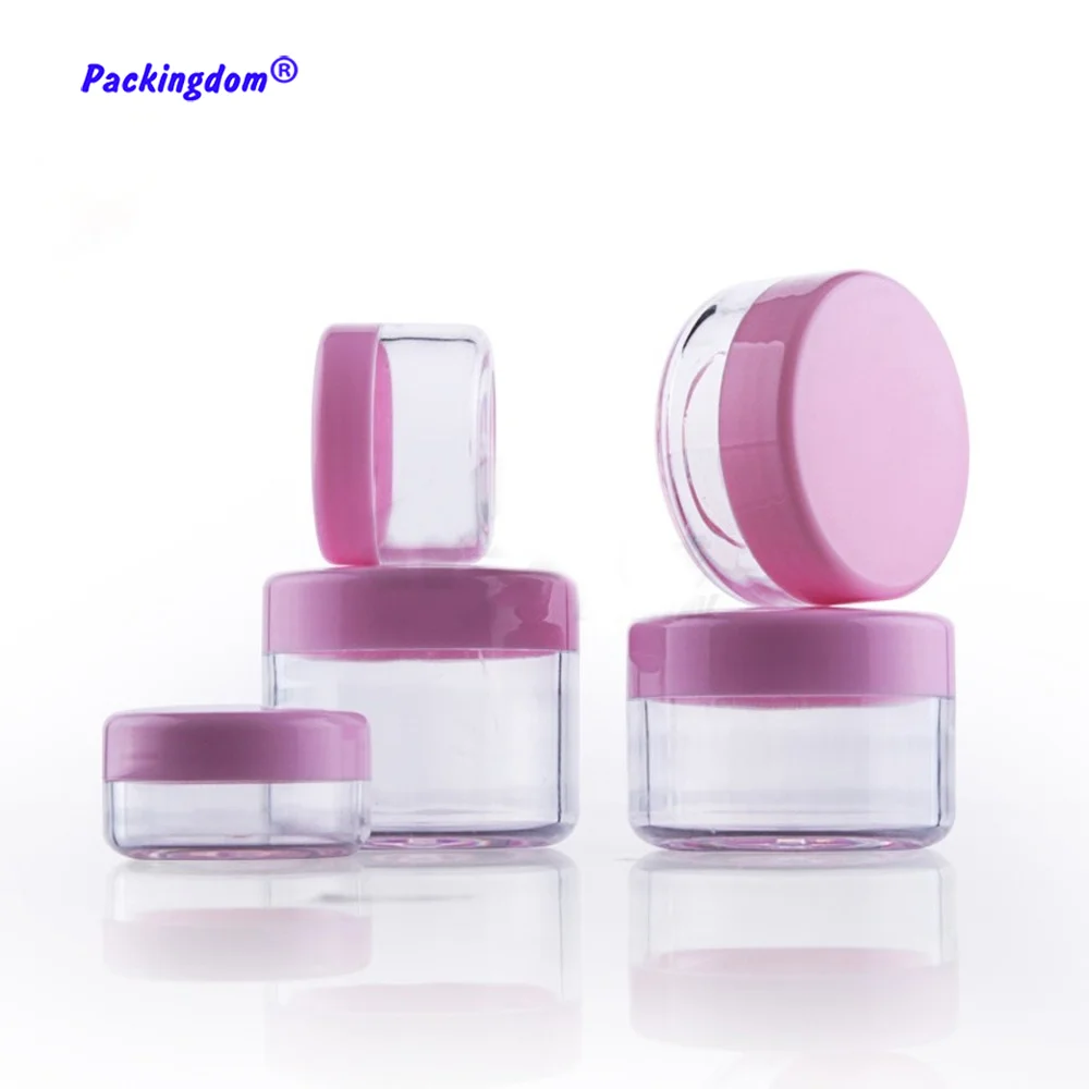 50pcs Empty Cream Jar Clear Plastic Containers Pink Cap Bottle ...