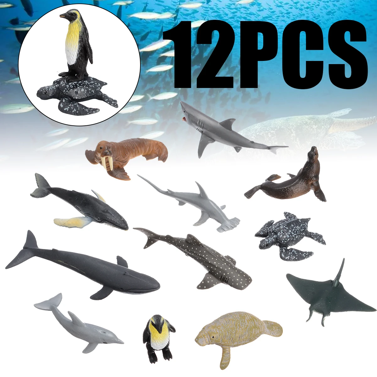 12pcs Ocean Sea Life Simulation Animal Model Sets Shark Whale Turtle ...
