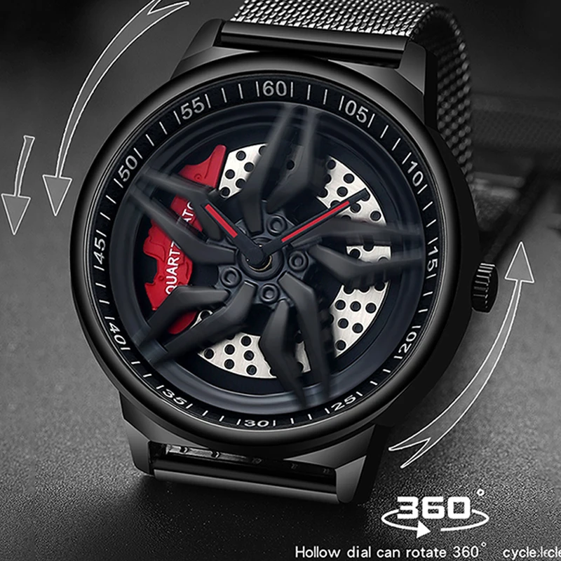 SANDA Brand New Unique Real 3D Model Spinning Car Wheel Hub Watch Luxury Luminous Japan ...