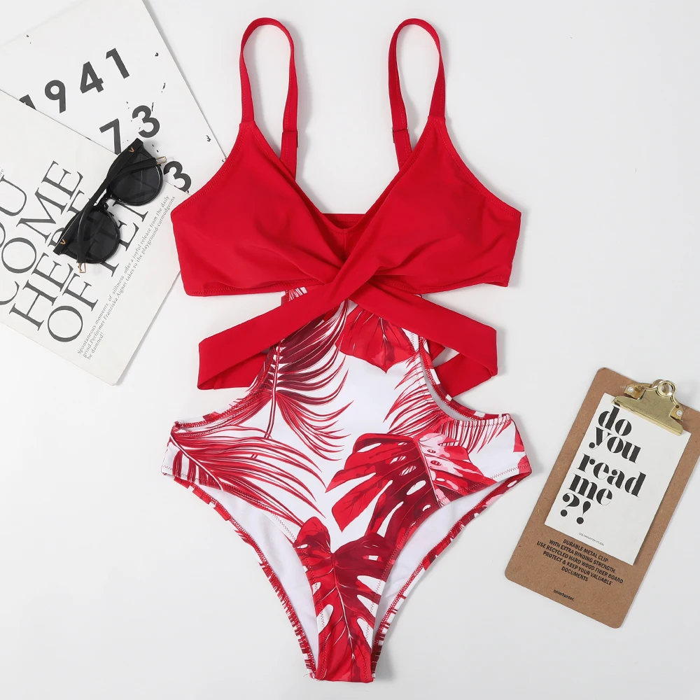 2021-red-Swimsuits-One-Piece-Sexy-Belted-Swimwear-Women-Cross-Strap ...