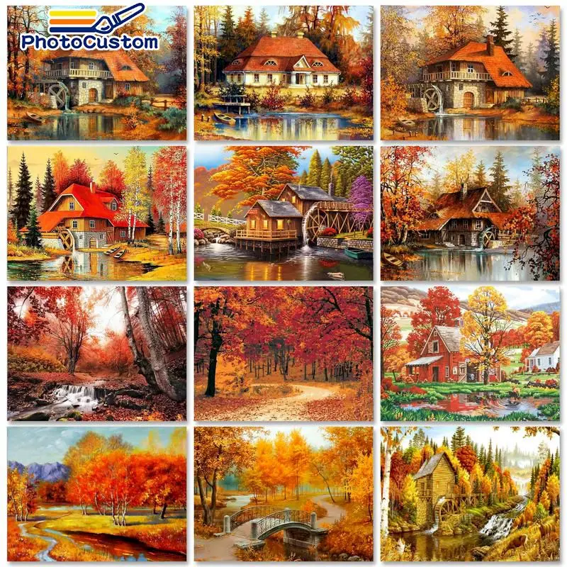 PhotoCustom-40x50cm-Oil-Paint-By-Numbers-Autumn-Scenery-Acrylic-Paint ...