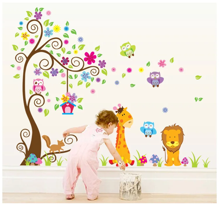 AWOO 5210AB Cartoon Animal Wall Stickers Five Dynasties PVC Hyaline ...